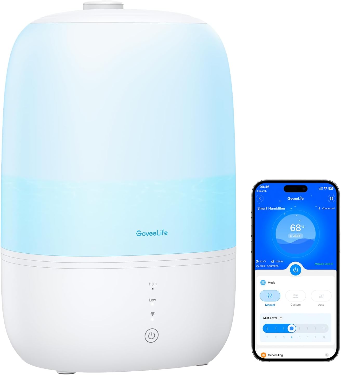 GoveeLife Smart 3L Humidifiers for Bedroom, Top Fill Cool Mist with ...