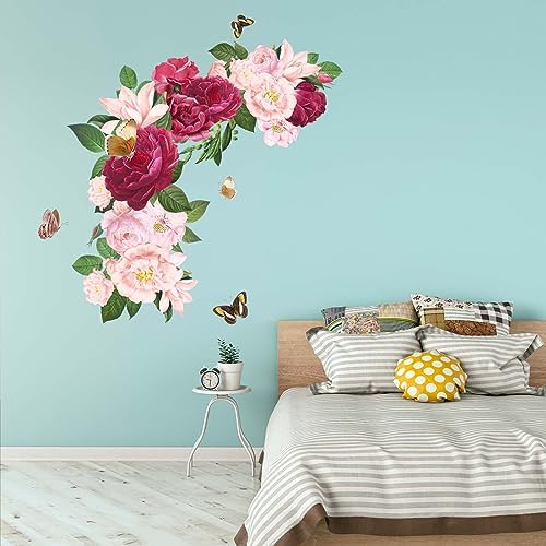 Amazon.com: Amimagen Watercolor Pink Peony Flower Wall Stickers ...