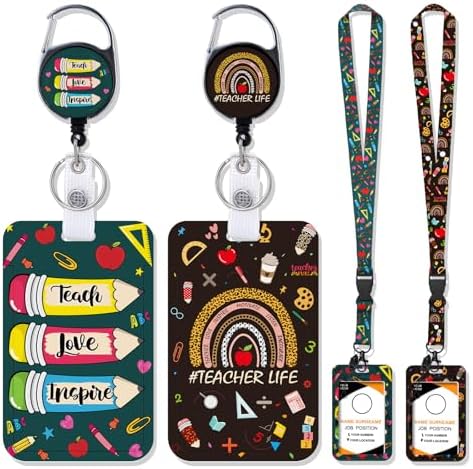 Amazon.com: 2PCS Beaded Teacher Lanyards with 2 ID Badges Holder Cute ...