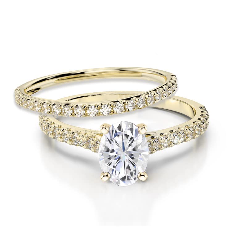 Amazon.com: Moissanite Engagement Ring Set, 0.75 Ct. Certified Oval Cut ...