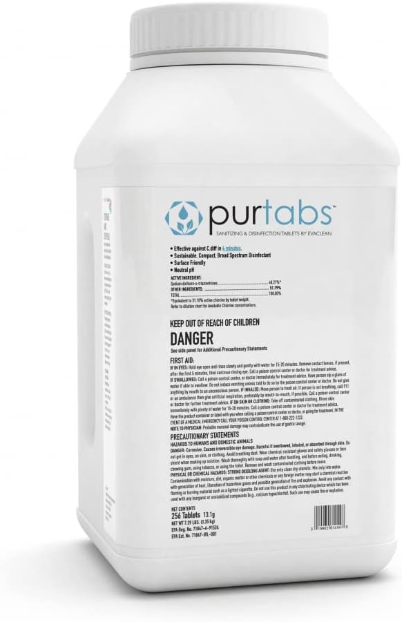 Amazon.com: PurTabs 13.1G Sporicidal NaDCC Tablet Disinfectant ...