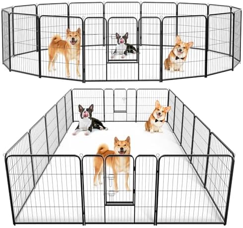 Amazon.com : DUMOS Dog Playpen Indoor, Metal 32 Inch 16 Panels Foldable ...