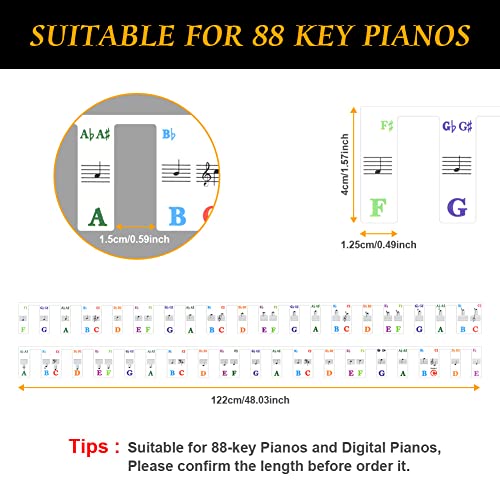 URAQT Piano Notes Stickers, Piano Keyboard Stickers 88 Full Size Key ...