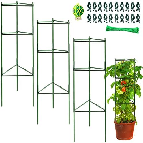 3 Pack Tomato Support, Large Tomato Cage Adjustable Green Sturdy Garden ...