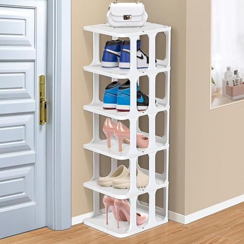 HOMREALM 6 Tier Narrow Shoe Rack, Small Vertical Shoe Stand, Space ...