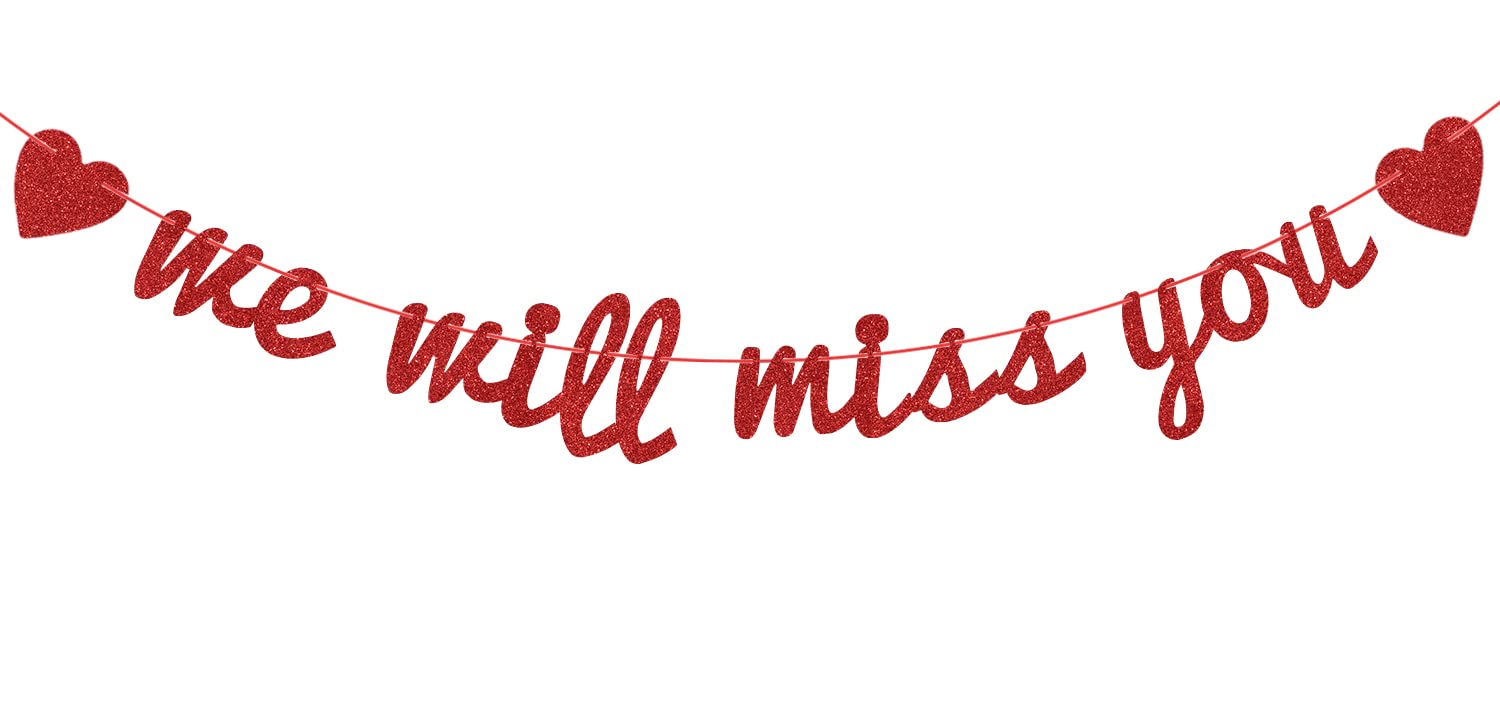 Buy Red Glitter We Will Miss You Banner - Farewell Decorations - Going ...