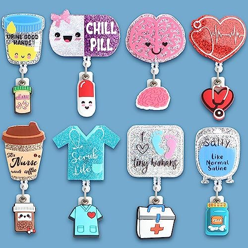 Amazon.com : 8pcs Nurse Badge Reel Bling Glitter Nurse Badge Reels ...