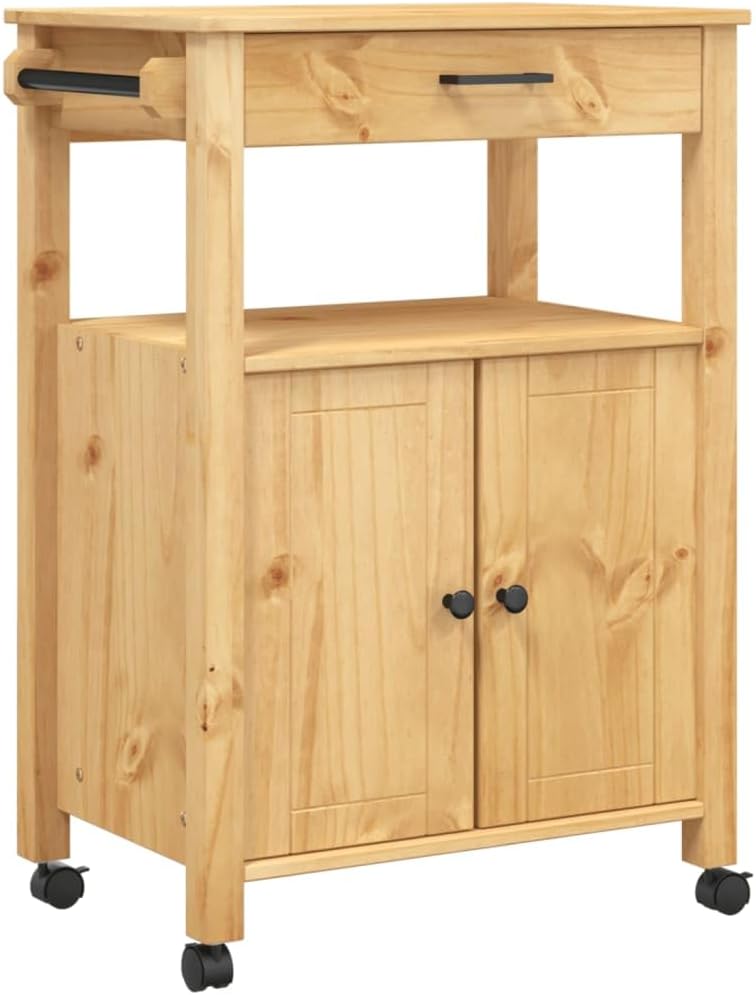 Amazon.com - vidaXL Solid Wood Pine Kitchen Trolley on Wheels with ...
