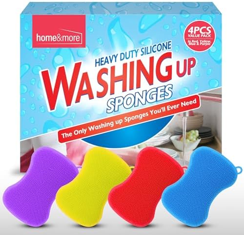 SOL 4pk Heavy Duty Silicone Washing Up Sponges 7.8 cm x 12cm Reusable ...