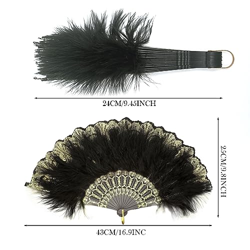 SKHAOVS 2 Pcs 1920s Vintage Style Folding Handheld Feather Fan, Marabou ...