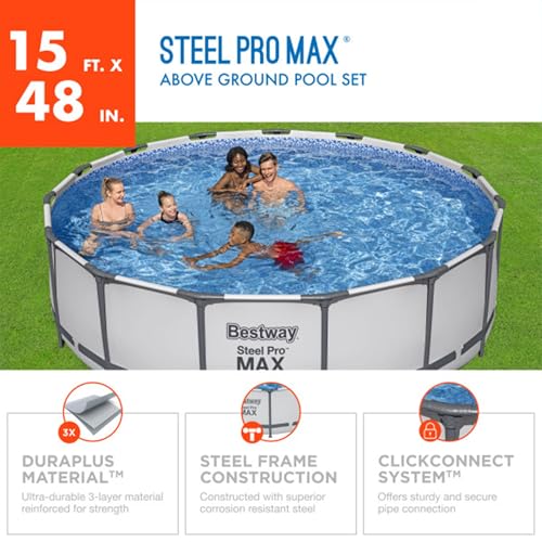 Bestway Steel Pro MAX 15 Foot by 48 Inches Round Above Ground Family ...