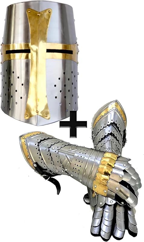 Amazon.com: metal medieval knight templar crusader helmet,and gauntlets ...