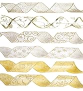 Amazon.com: SANNO Christmas Wired Ribbon, White Gold Wired Ribbon ...