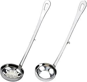 2pcs 6cm Stainless Slotted Spoon and Soup Ladle with Hooks Set Long ...