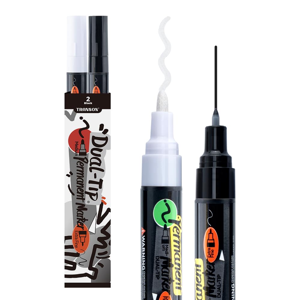 Amazon.com: TRANSON Black and White Dual-tip Permanent Paint Markers ...