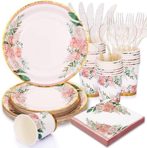 Amazon.com: Disposable Party Dinnerware Set for 25 Guest -Disposable ...