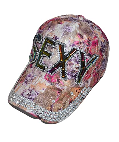 Sexy Rhinestone Baseball Cap Bling Sparkle Floral Bedazzled Hat for ...