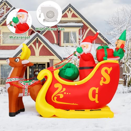 Snapklik.com : GOOSH 7 FT Christmas Inflatables Santa Claus In Sleigh