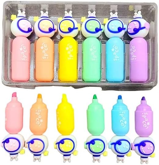 YBN Pack Of 6 Space Astronaut Head Shaped Mini Neon Highlighter Marker ...