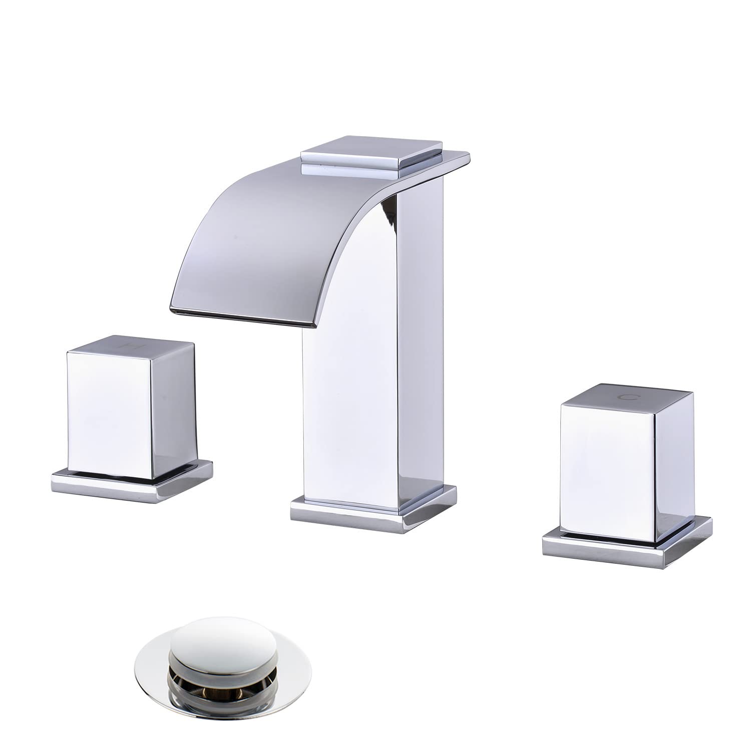 MR. FAUCET 8 inch Brass Waterfall Widespread Bathroom Sink Faucet 2 ...