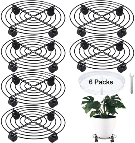 Amazon.com : Gueevin 8 Pcs Plant Stand with Wheels Heavy Duty Round ...