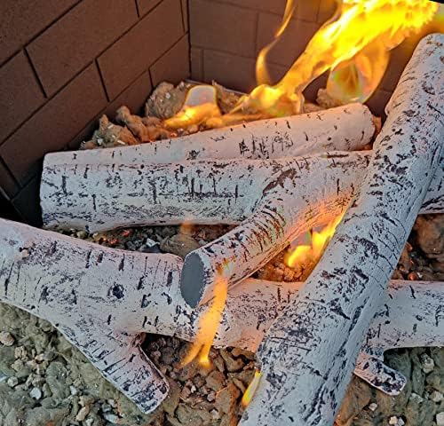 Birch Gas Fire Log Set – 4 Realistic, Highly Detailed Ceramic Logs ...