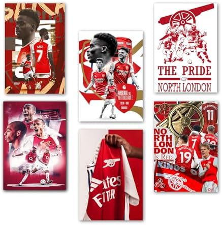 Wallgasm Arsenal Set of 6, 8x12 inch (A4 Size) 300 GSM | Football | The ...