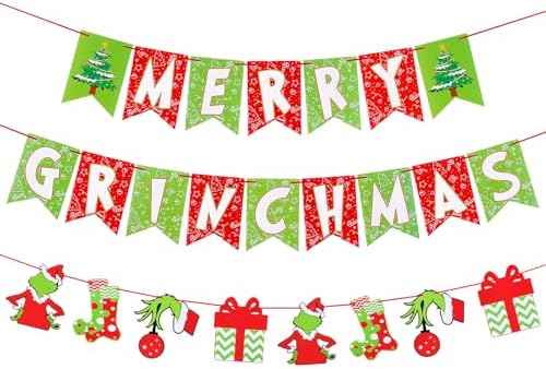 Amazon.com: Christmas Decorations – Glittery Merry Grinchmas Banner ...