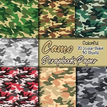 Colorful Camo Scrapbook Paper: 20 Double-Sided Sheets. Camouflage Army ...