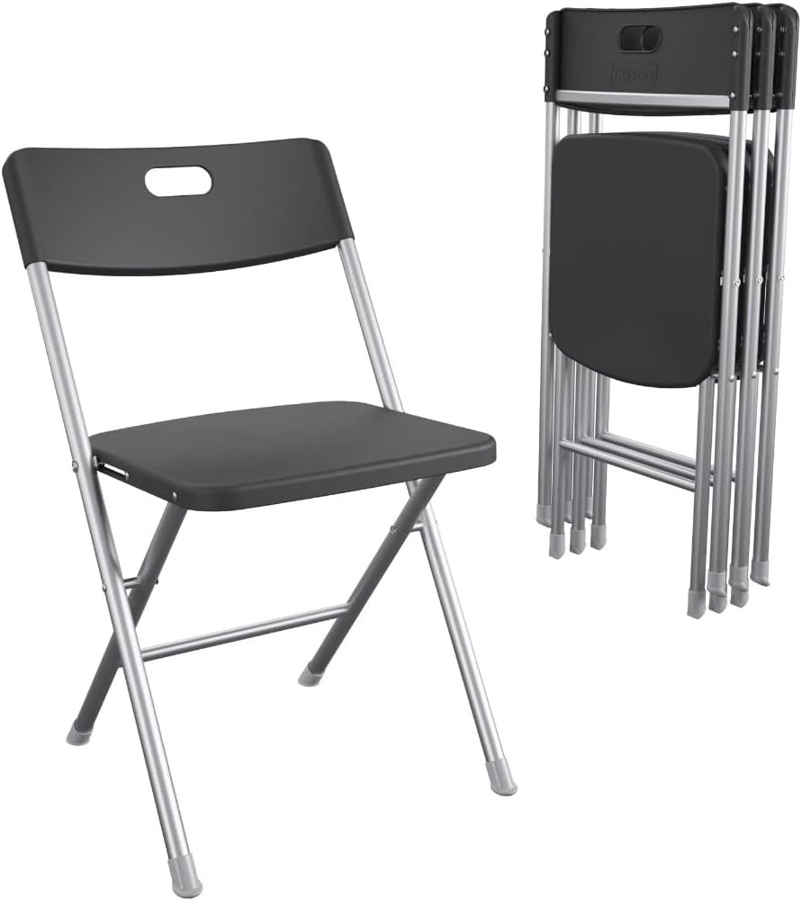 Amazon.com: Resin Seat & Back Folding Chair, Black, 4 Count : Home ...