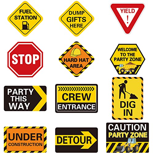12 Pcs Construction Party Signs Traffic Zone Laminated Signs - Want It All