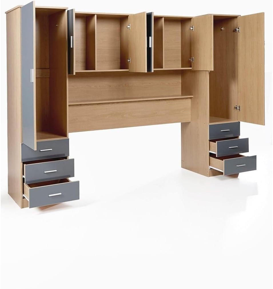 HOMELIFE Carleton Overbed Storage Grey Oak Set : Amazon.co.uk: Home ...
