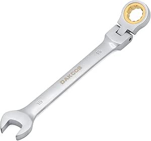 DAKCOS 15mm Flexible Head Spanner Dual Heads Ratchet Combination Wrench ...