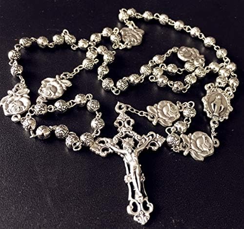 Amazon.com: elegantmedical HANDMADE Silver rose beads Catholic 5 DECADE ...