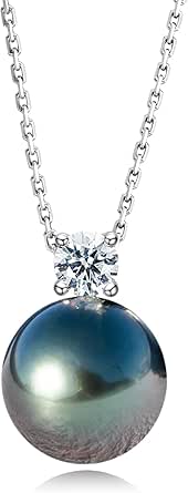 Auténtica perla negra de Tahití de 9 a 13 mm con collar de moissanita ...