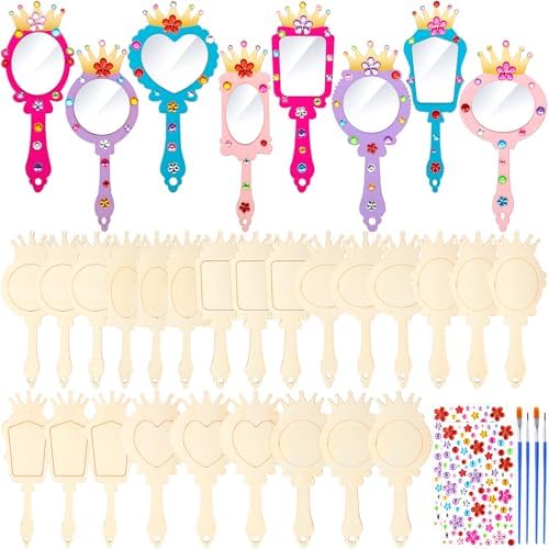 Amazon.com: RoundFunny 24 Pack Wooden Mirror Craft for Girls DIY ...