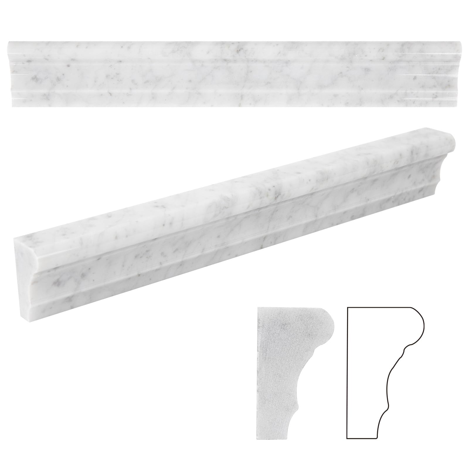 Adolif Carrara White Marble Chair Rail Trim Molding, 1.8x12 Inch ...