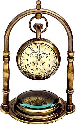 Antique Brass Table Clock with Compass Base Desk Clock Vintage Victoria ...