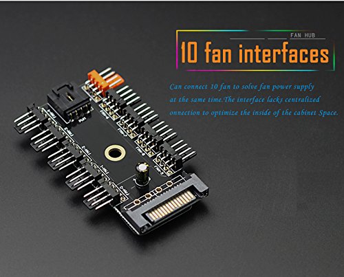 (2 Pack) Toptekits Chassis Fan Hub CPU Cooling HUB 10 Port 12V 4 Pin ...
