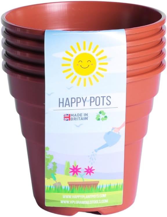 Happy Pots - 10cm Gloss Black - Pack of 5 Premium Plastic Plant Pots ...