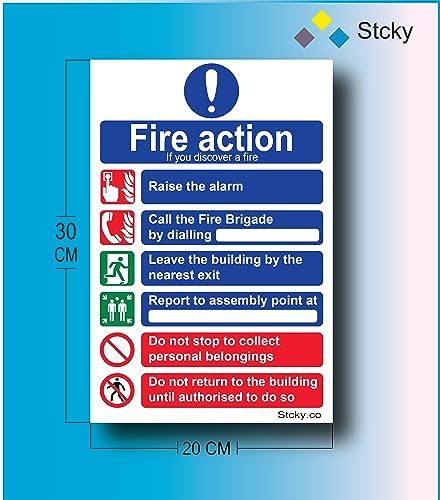 Stcky Fire Action Notice Sign – 20 x 30 cm Ideal Sized Fire Safety ...