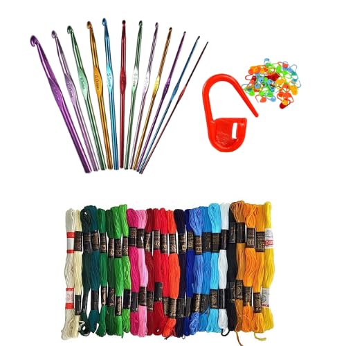 Gemsy Crochet Hook 12 Set and Embroidery Thread 50 pcs with Locking ...