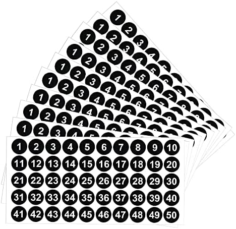 LICQIC 10 Sheets Self Adhesive Number Stickers, 1 to 50 Sticky Round ...