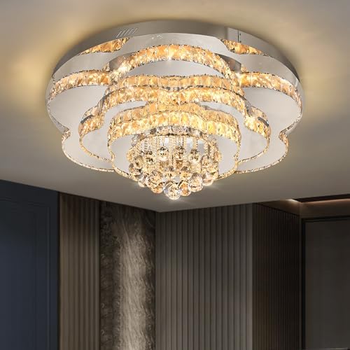 32" Crystal Ceiling Light for Living Room, Modern Crystal Flower ...