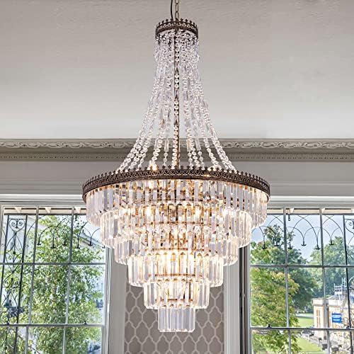 TOCHIC Large Crystal Chandelier for High Ceiling, 40-inch 7-Tier Modern ...