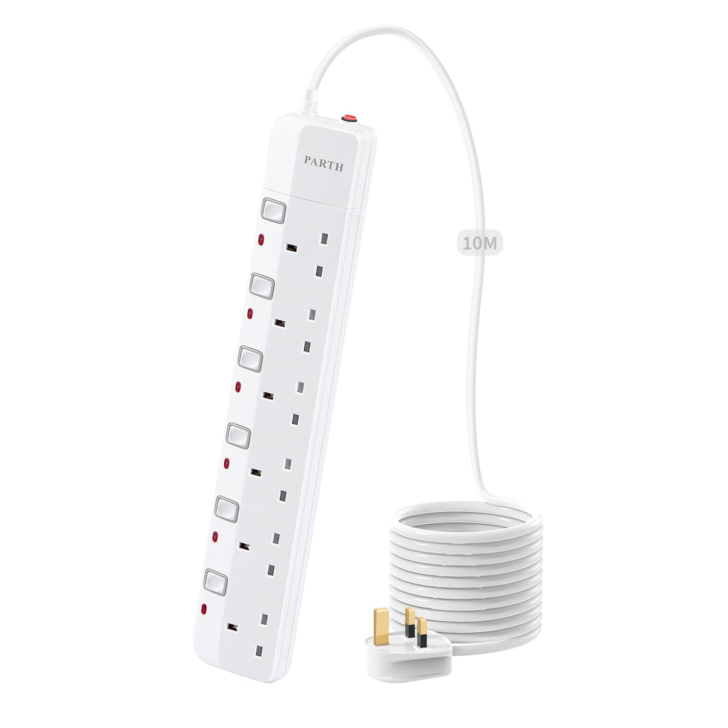 PARTH Surge Protected Extension Lead 10m Cable - 6 Plugs Extension ...