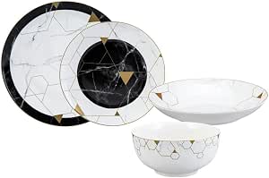 Amazon.com | Generic Porcelain Dinnerware Set, 24 Pieces, Elegant Gold ...