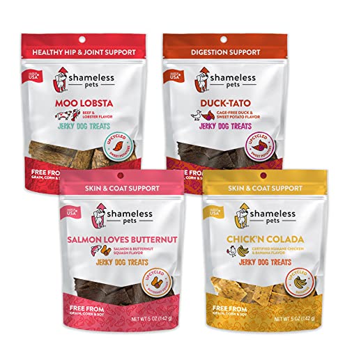 Shameless Pets Jerky Dog Treats, Variety 4-Pack - Healthy Chews with ...