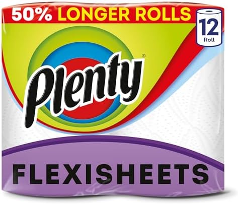 PLENTY Kitchen Towel, 6 White Rolls, 600 Sheets of Kitchen Roll, 2-Ply ...