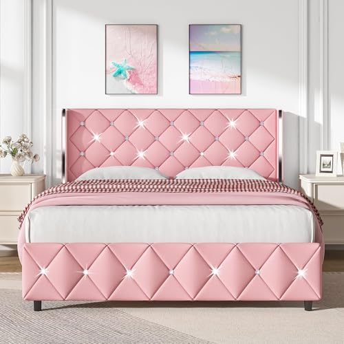 Amazon.com: HOMBCK Full Size Bed Frame, Upholstered Bed with Diamond ...